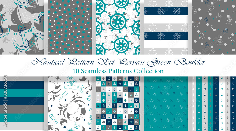 Nautical Pattern Set inspired by adventures on the seas. Persian Green ...