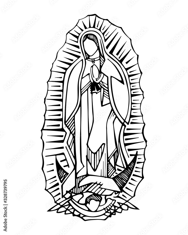 Virgin of Guadalupe ink hand drawn illustration vector de Stock | Adobe ...
