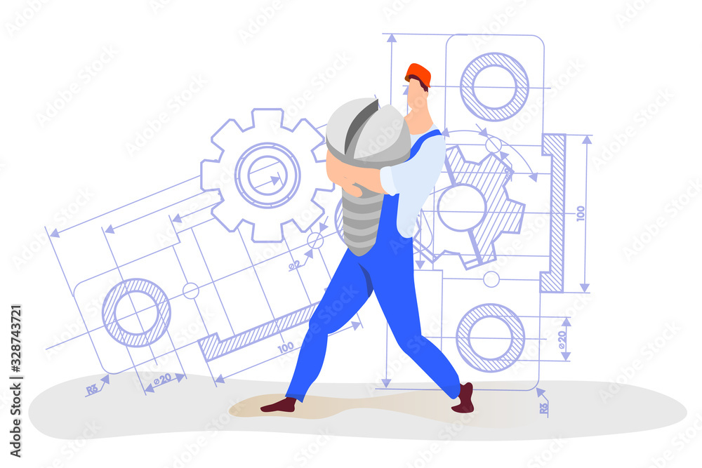 An employee of an engineering company, carries a bolt.are engaged in ...