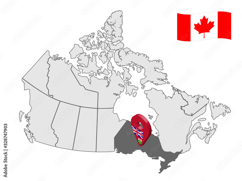 Location of Ontario on map Canada. 3d Ontario location sign. Flag of ...