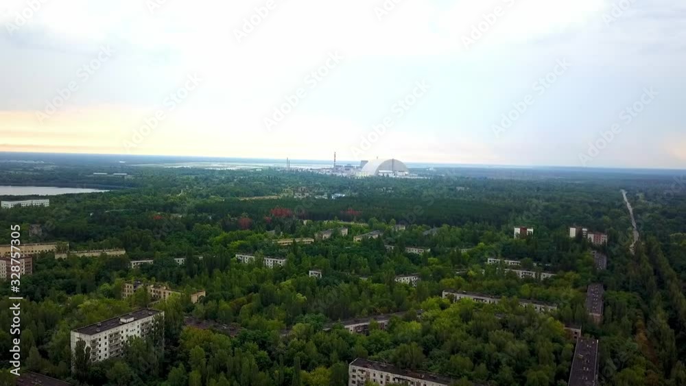 Aerial view of Chernobyl nuclear power plant, New Safe Confinement in ...