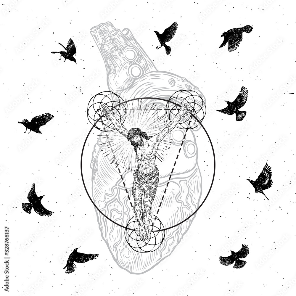 Jesus Christ crucified on sacred geometry mandala circles sacred heart ...