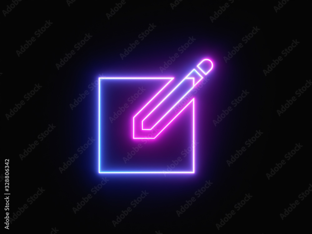 Blue and purple neon light icon isolated in black background. Vibrant ...