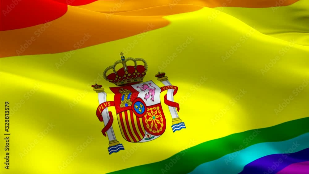 Rainbow Gay Spain flag video waving in wind. Gay Barcelona Pride flag ...