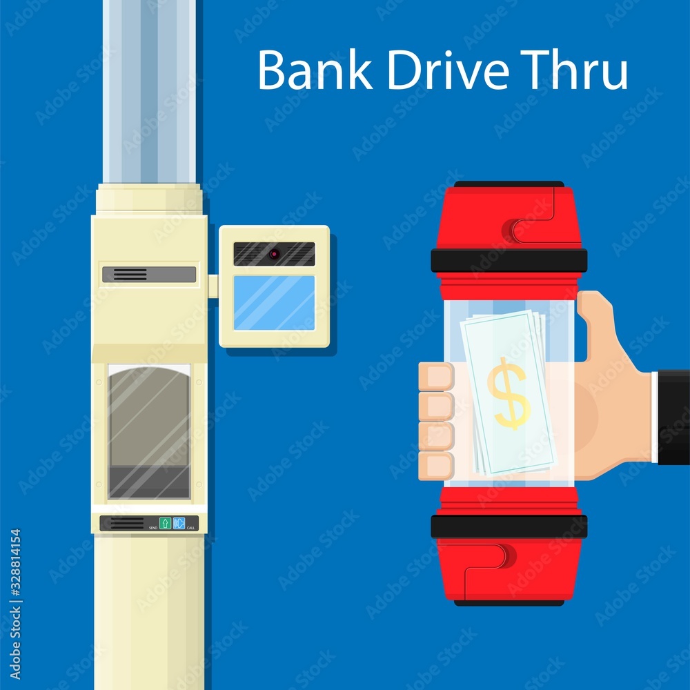 Pneumatic tube drive up thru through bank cash air car lab pay ATM bill ...