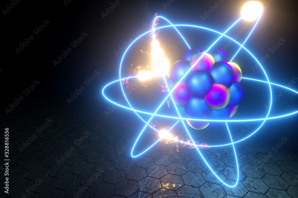 3D render nuclear fusion, there is a nuclear fission, pure energy. Copy ...