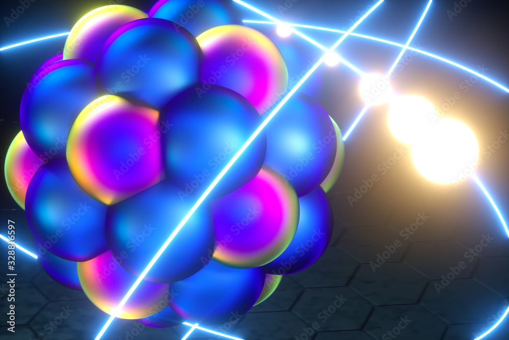 3D render nuclear fusion, there is a nuclear fission, pure energy. Copy ...