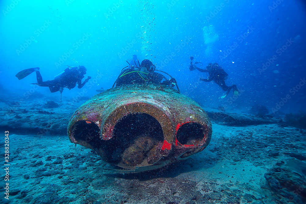 sunken plane diving, plane crash, incident, search under water, crash ...