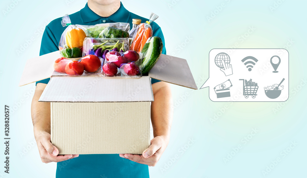 Delivery service ingredients food for order online shopping and icon ...