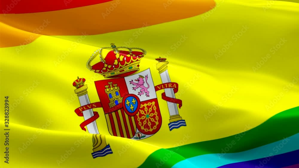 Spain LGBT Rainbow waving flag 6 Stripes. Pride 3d Gay flag waving ...