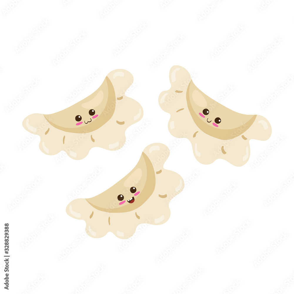 Kawaii dumplings characters stock vector illustration isolated on white ...