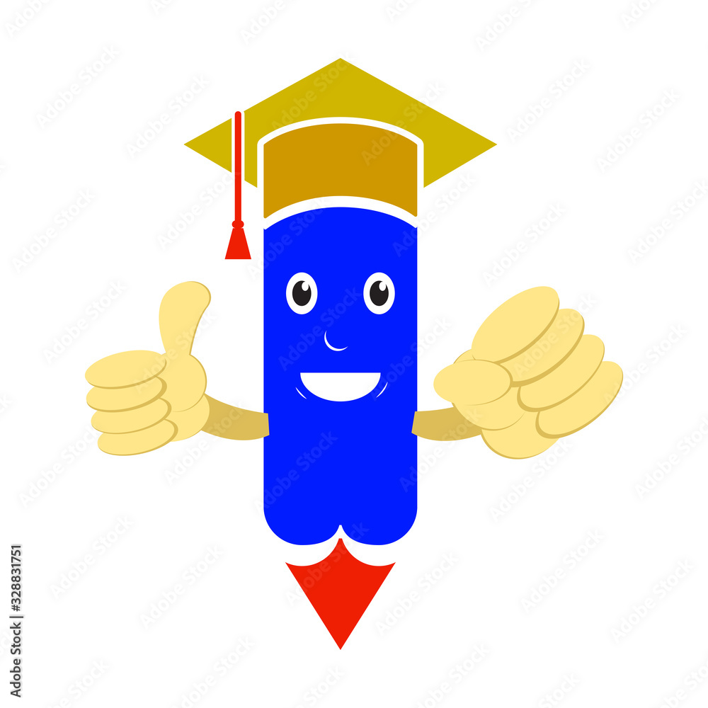 Graduation cap, pencil cartoon character illustration Stock Vector ...