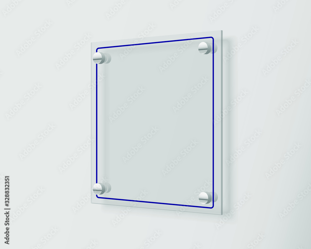 Glass signage mock up. Transparent square acrylic sign template for ...