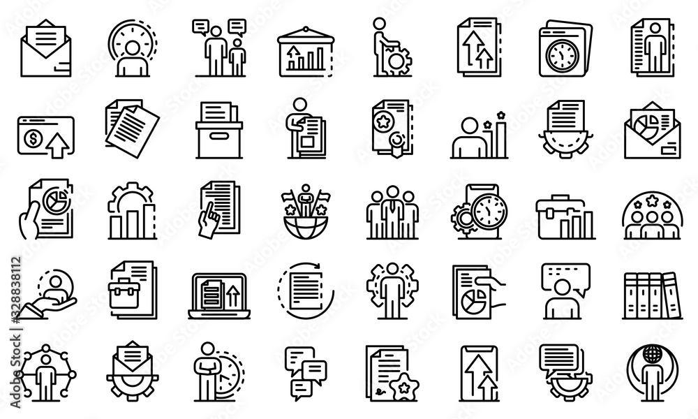 Office manager icons set. Outline set of office manager vector icons ...