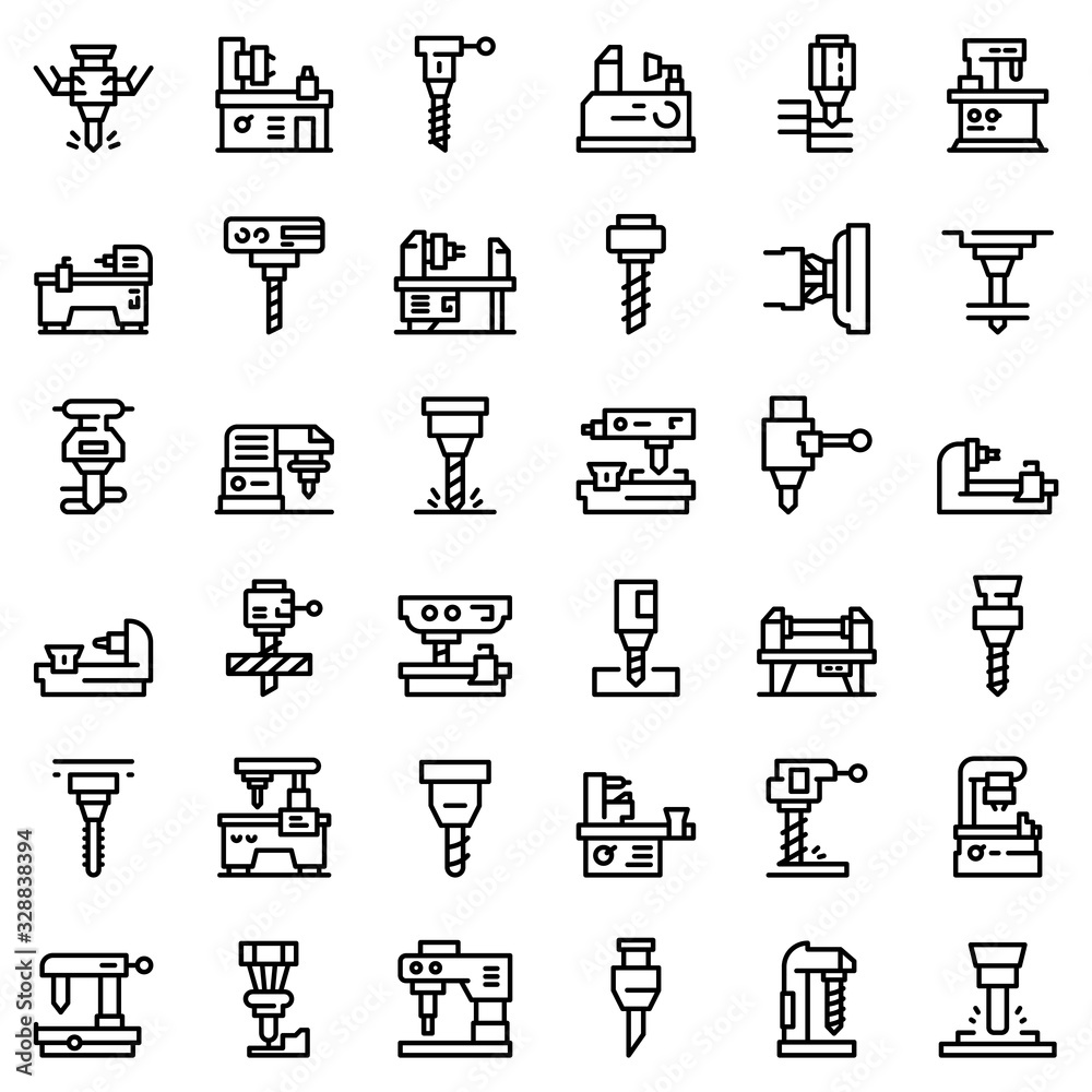 Milling machine icons set. Outline set of milling machine vector icons ... Milling machine icons set. Outline set of milling machine vector icons ...