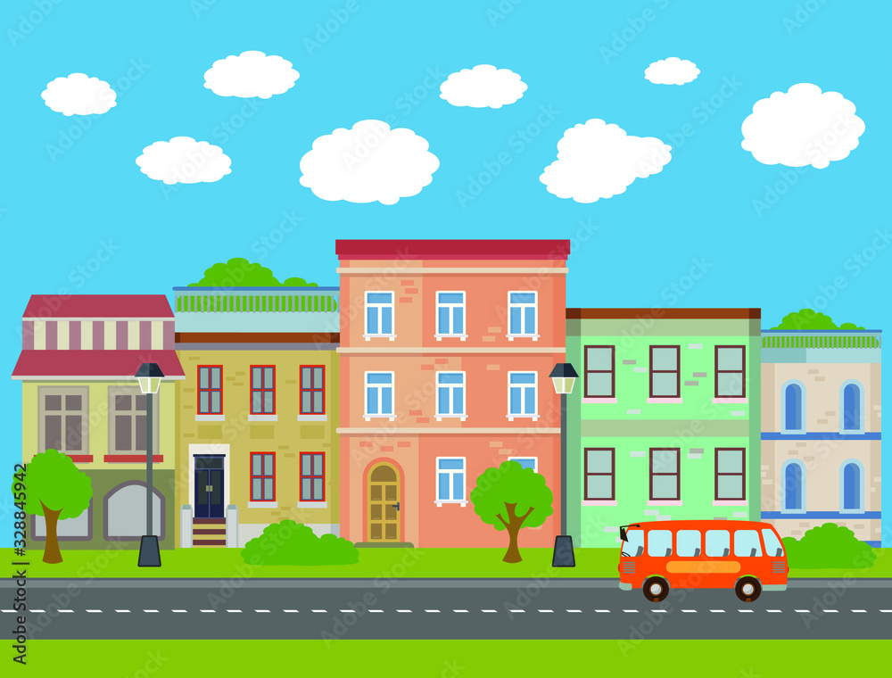 City street. Urban landscape. Animation. Vector illustration Stock ...
