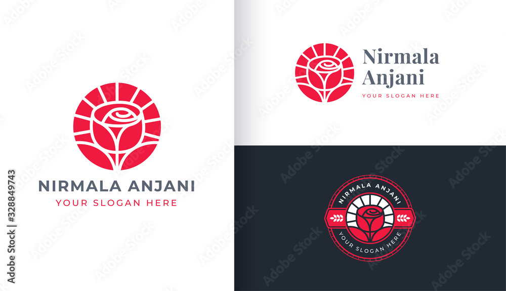 Circle Red rose logo Design Stock Vector | Adobe Stock