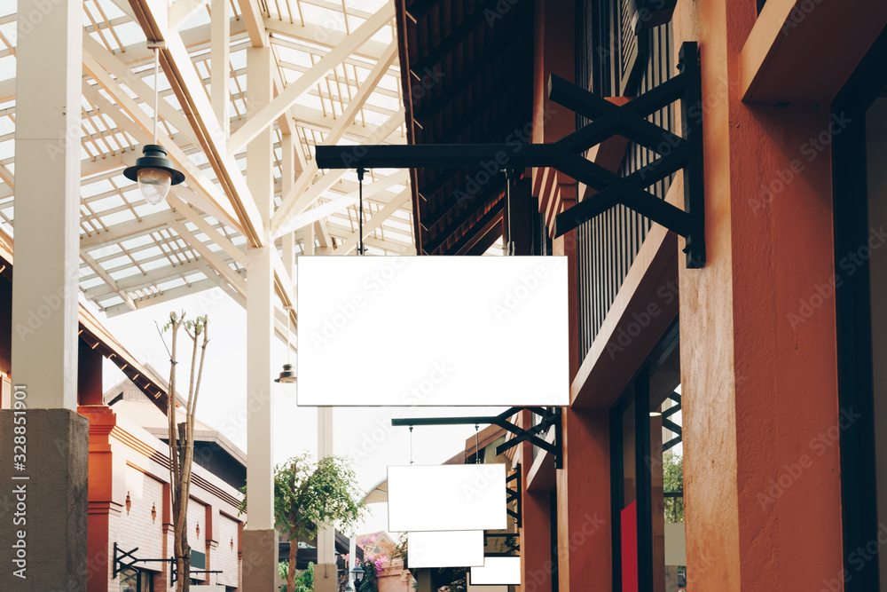 horizontal empty signage on clothes shop front with copy space. Stock ...