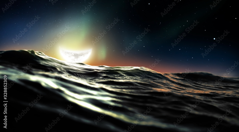 Half moon floating in the ocean Stock Photo | Adobe Stock