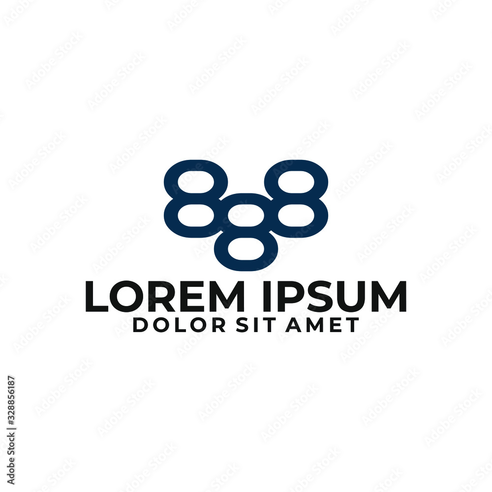Number 888 logo template with three people illustration in flat design ...