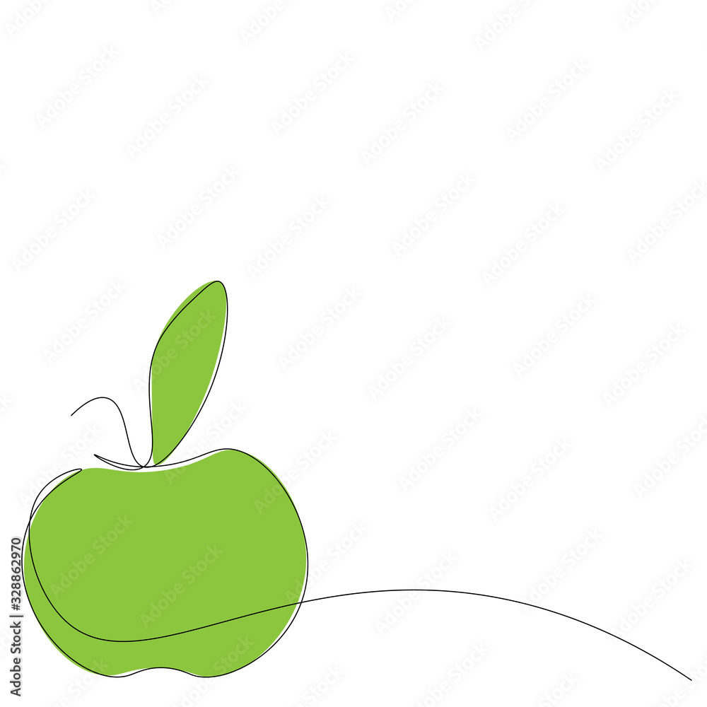 Green apple on white background one line drawing, vector illustration ...