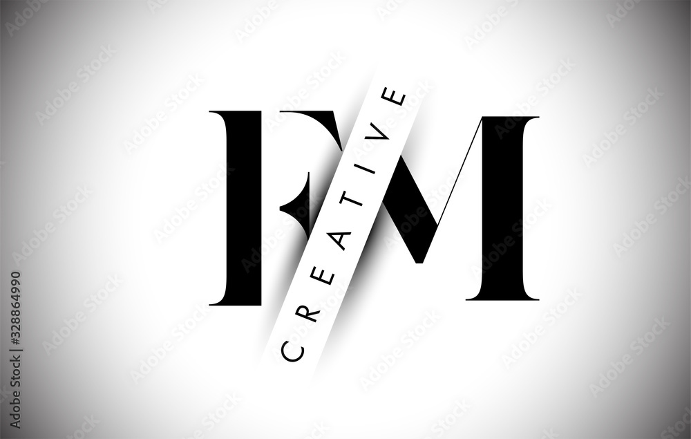 FM F M Letter Logo with Creative Shadow Cut and Over layered Text ...