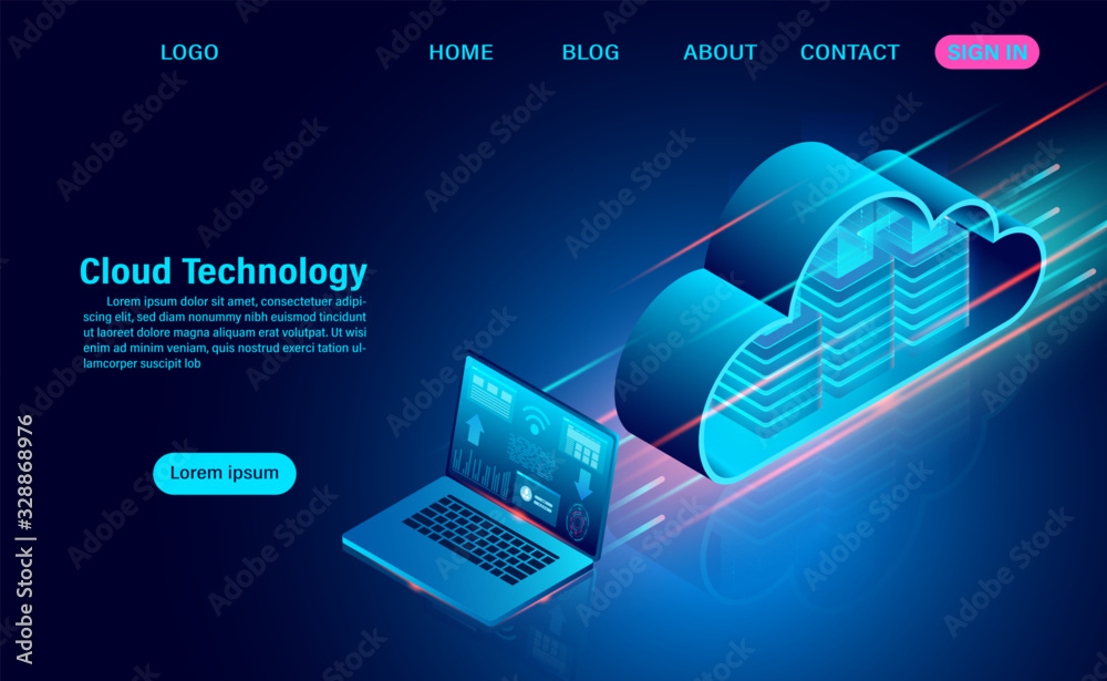 Cloud technology concept. online computing technology. big data flow ...