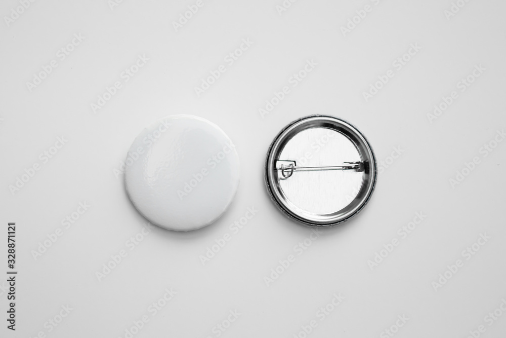 White pin button. Pin button set. Collection of realistic pin buttons. White blank badge pin ...
