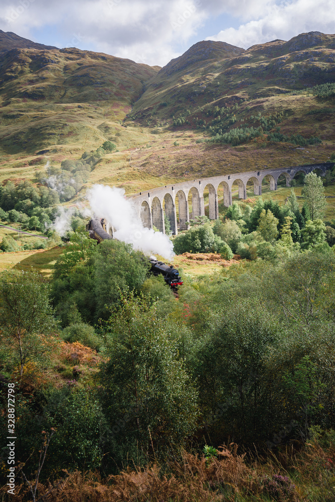 The Hogwarts Express train on the Glenfinnan Viaduct in the Scottish ...