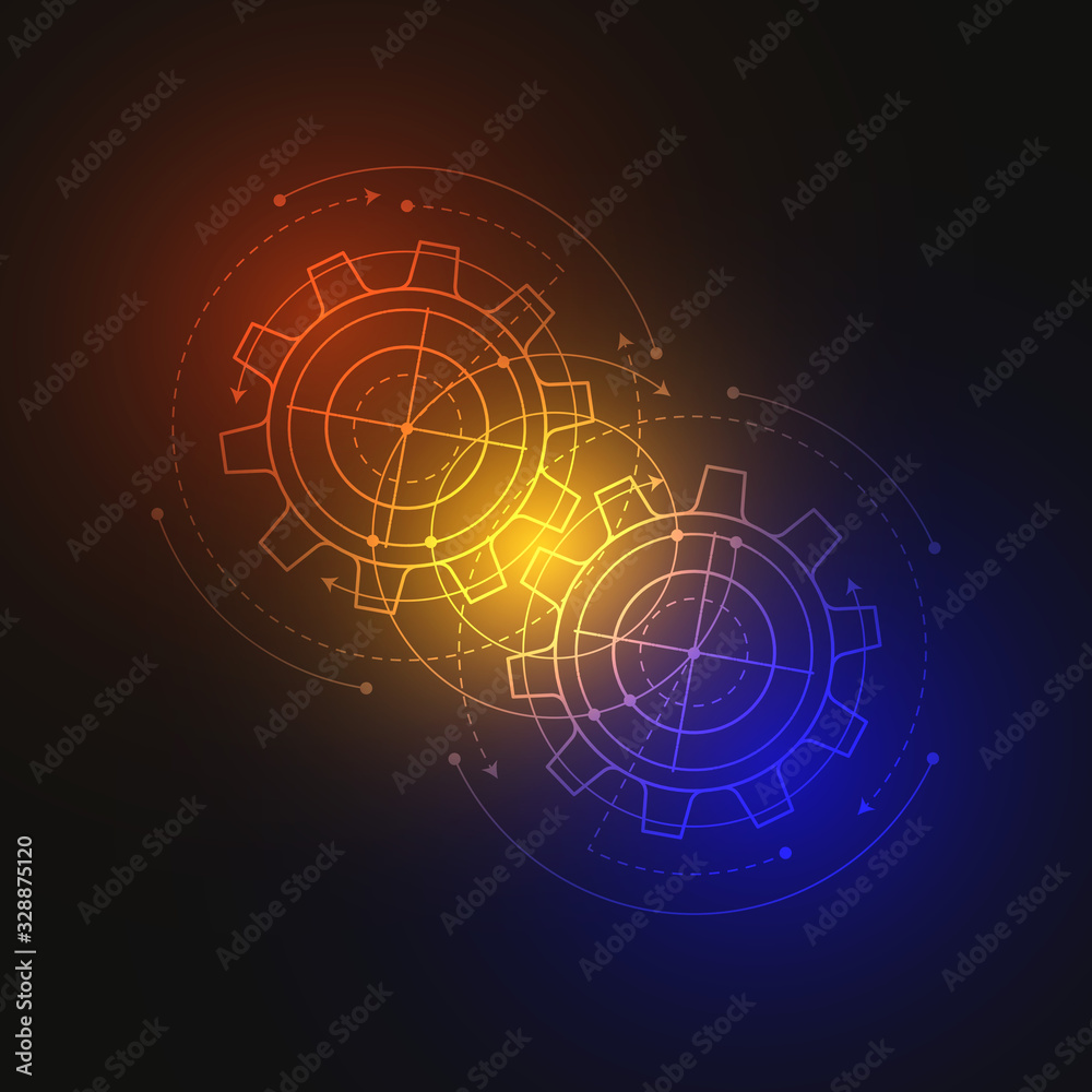 Neon gears.Rotating mechanism of round parts . Vector illustration ...