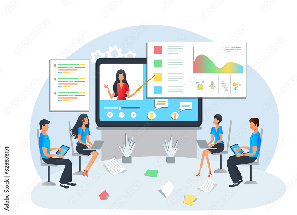 Vector illustration, flat style - online education, business training ...