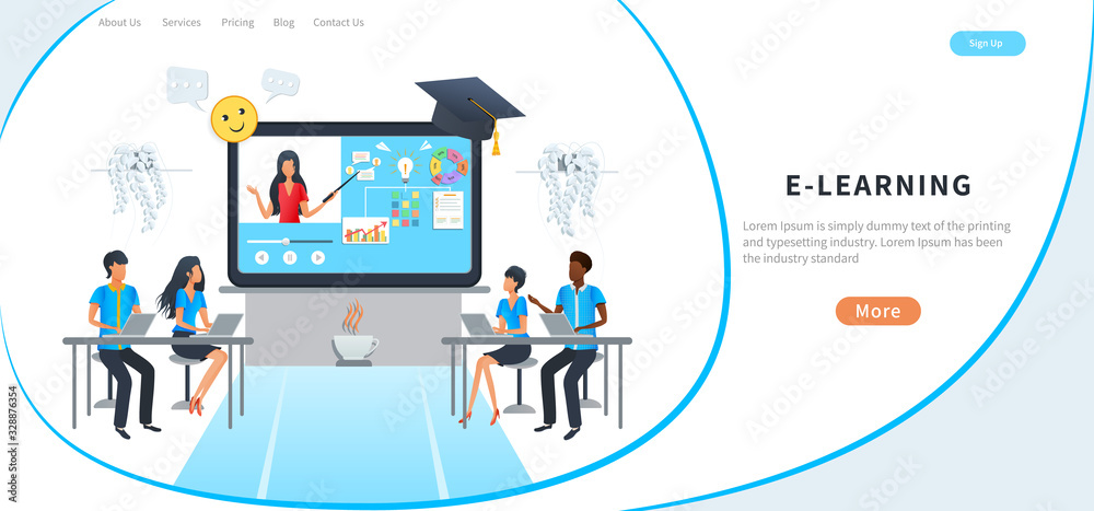 Vector illustration, flat style - online education, distance learning ...