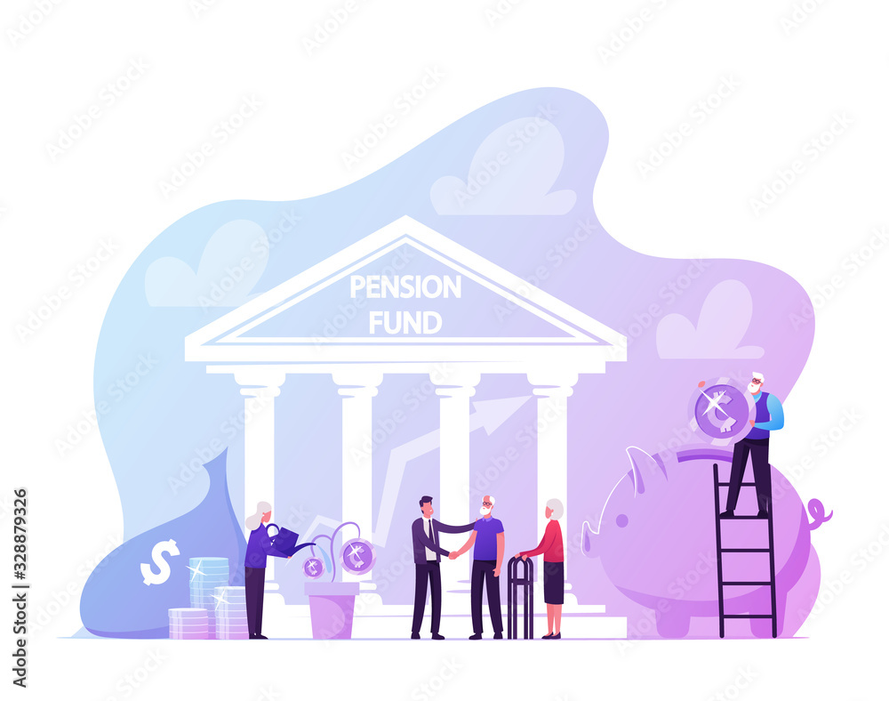 Pension Fund Plan, Insurance and Bank Savings. Senior People Grow Money ...