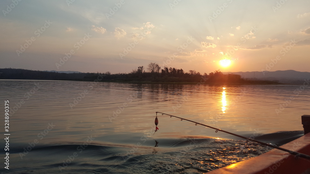 Fishing boat on the river, Take a boat to go fishing in the natural ...