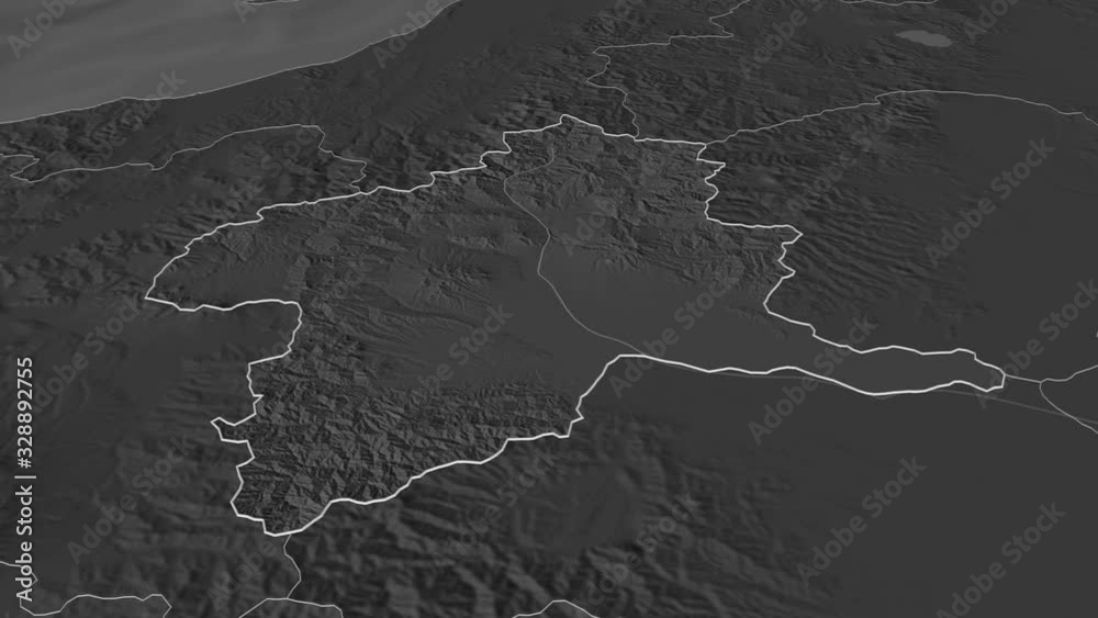 Gunma, prefecture with its capital, zoomed and extruded on the bilevel ...