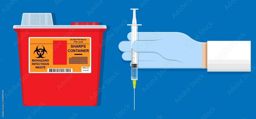 Sharps container HIV trash toxic risk care nurse label caution blood ...