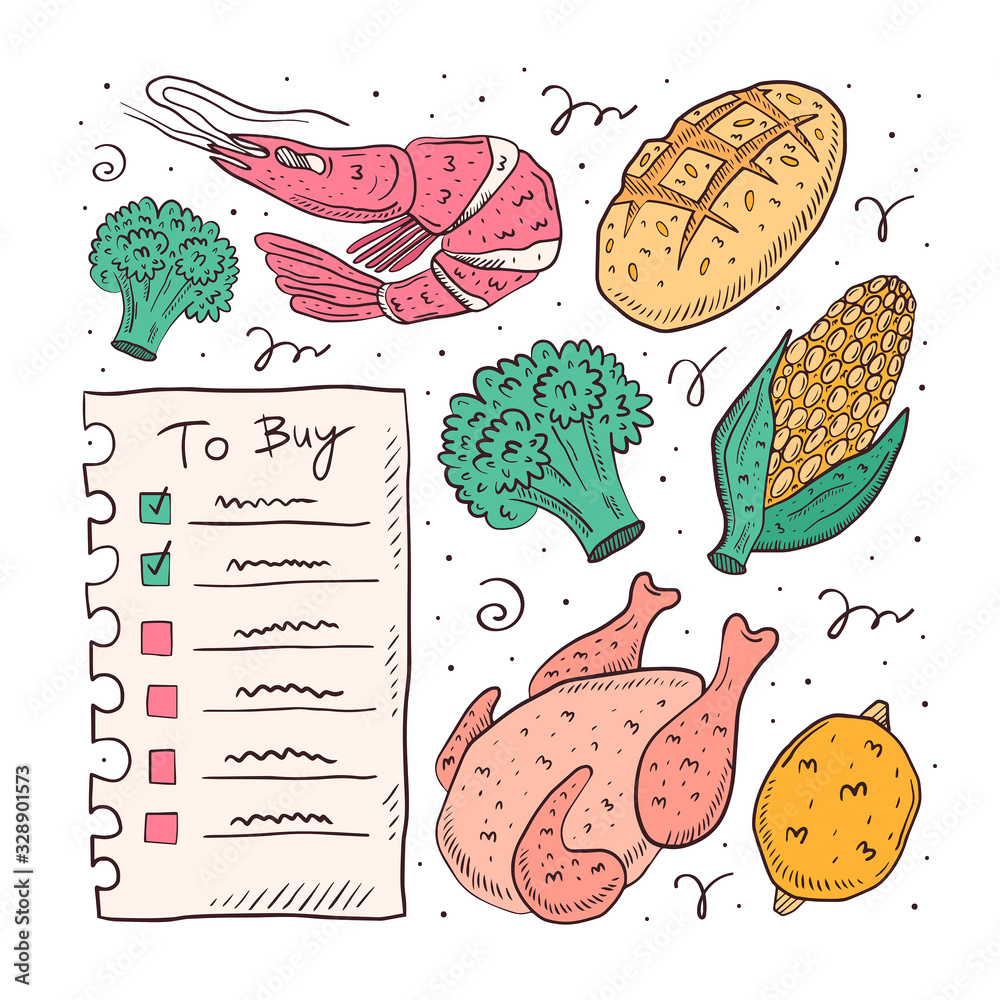 To buy list hand drawn doodle vector illustration, design element, icon ...