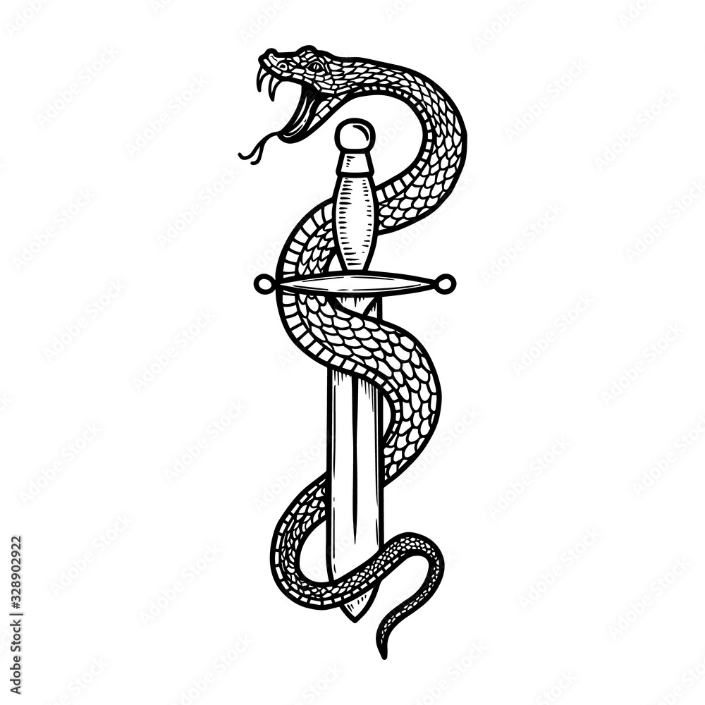 Vintage design with snake on dagger. For poster, banner, emblem, sign ...
