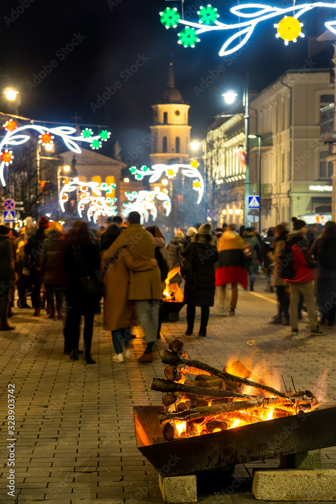 VILNIUS, LITHUANIA - FEBRUARY 16, 2020: Hundreds of people attending ...