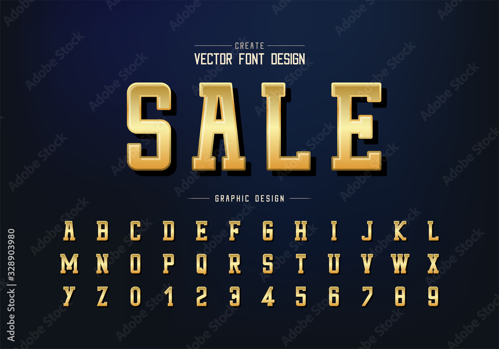 Gold font and alphabet vector, Golden typeface and number design ...