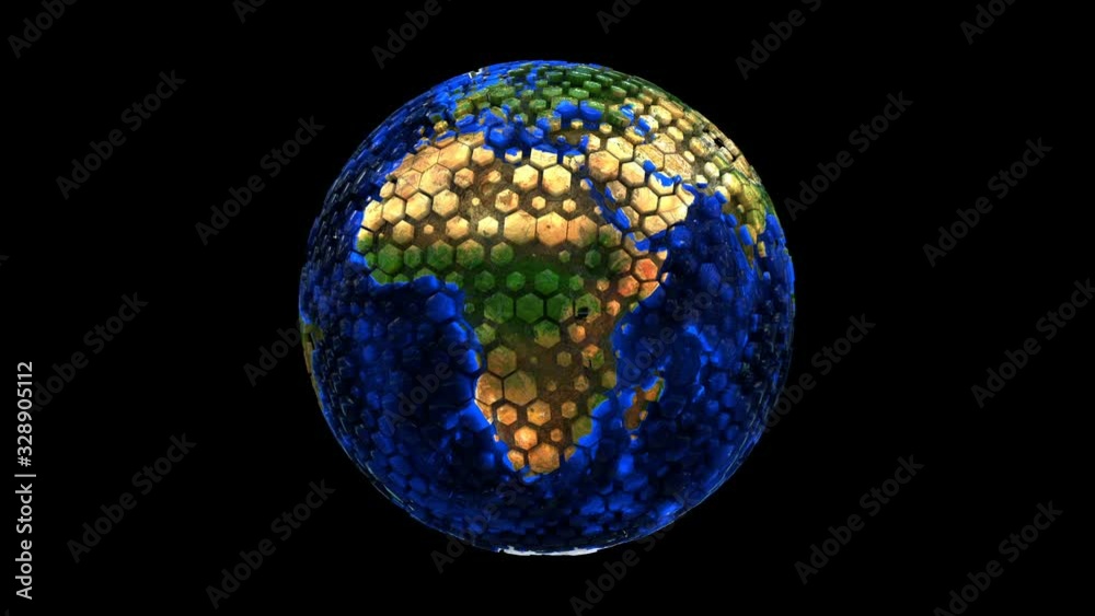 Abstract animation of world map globe sphere with hexagons.Animated ...