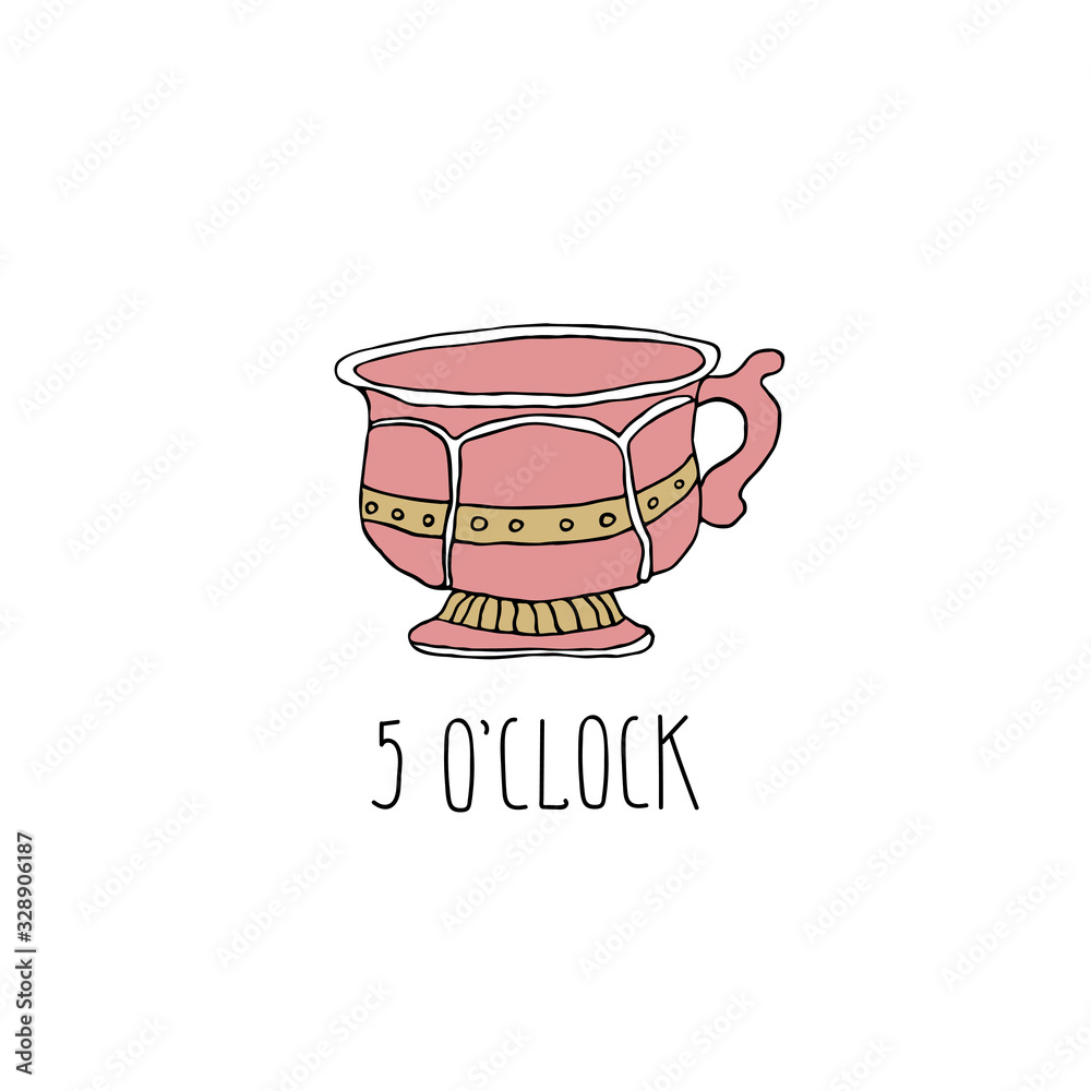 Vintage tea cup icon for cafe menu. 5 o'clock tea time concept. English ...
