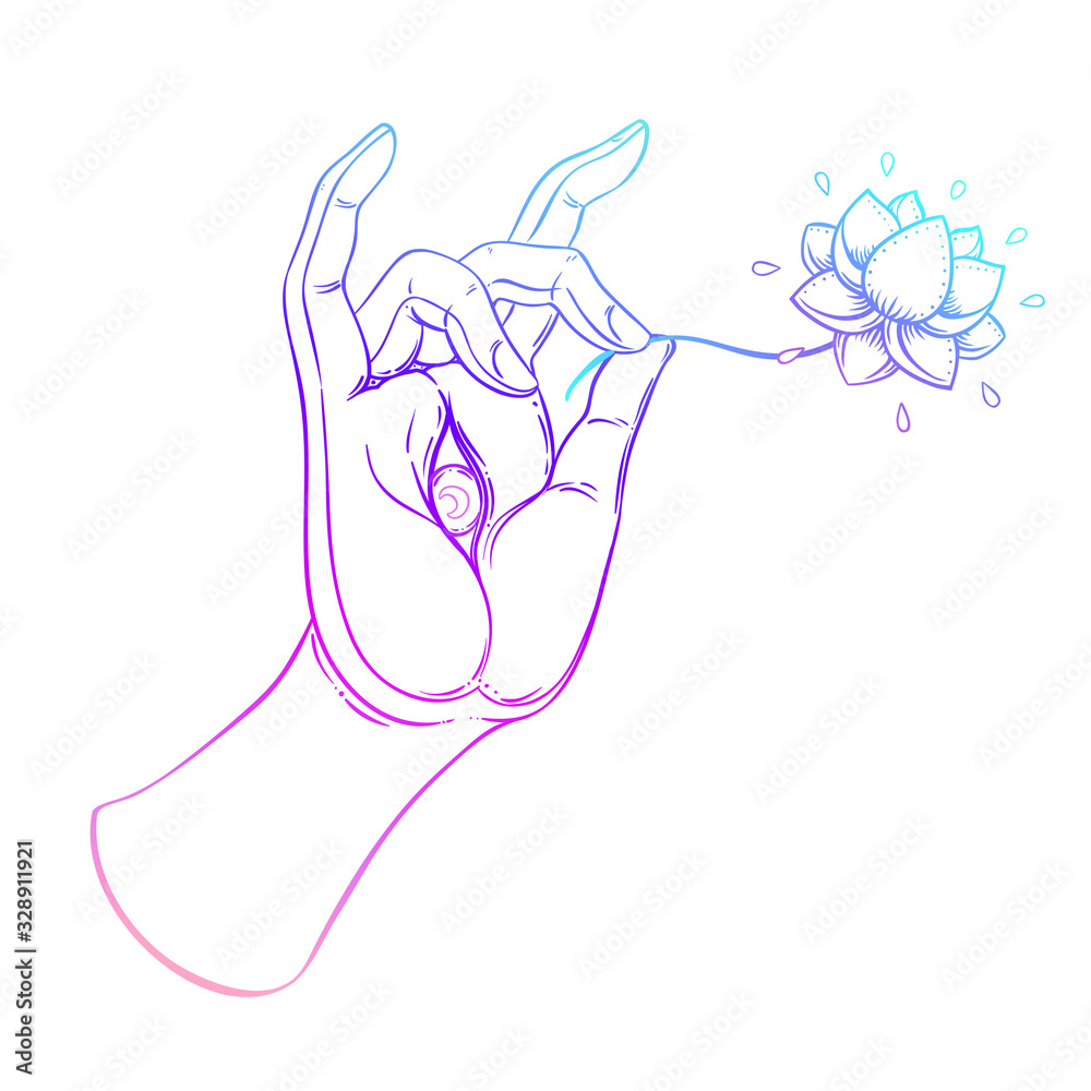 Lord Buddha's hand with eye holding Lotus flower. Isolated vector ...