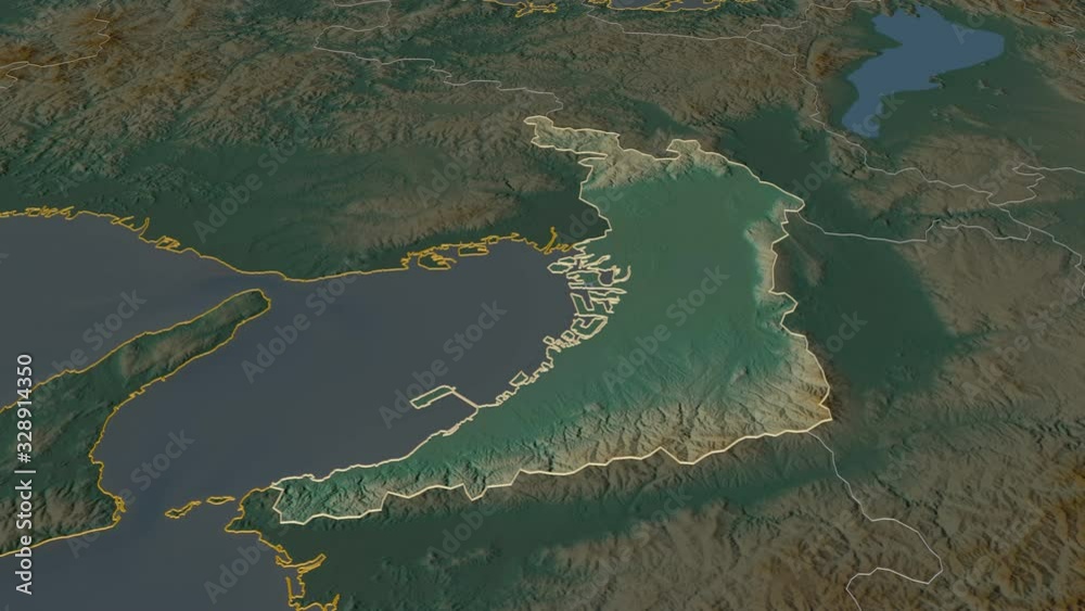 Osaka, urban prefecture with its capital, zoomed and extruded on the ...