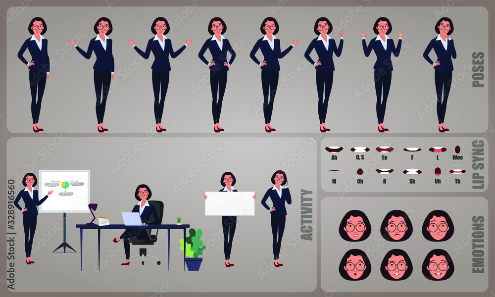 Business woman or office worker character Set. Collection of character ...