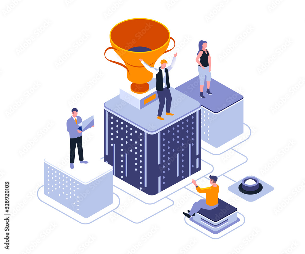 Winner podium isometric landing page vector template. Sport contest ...