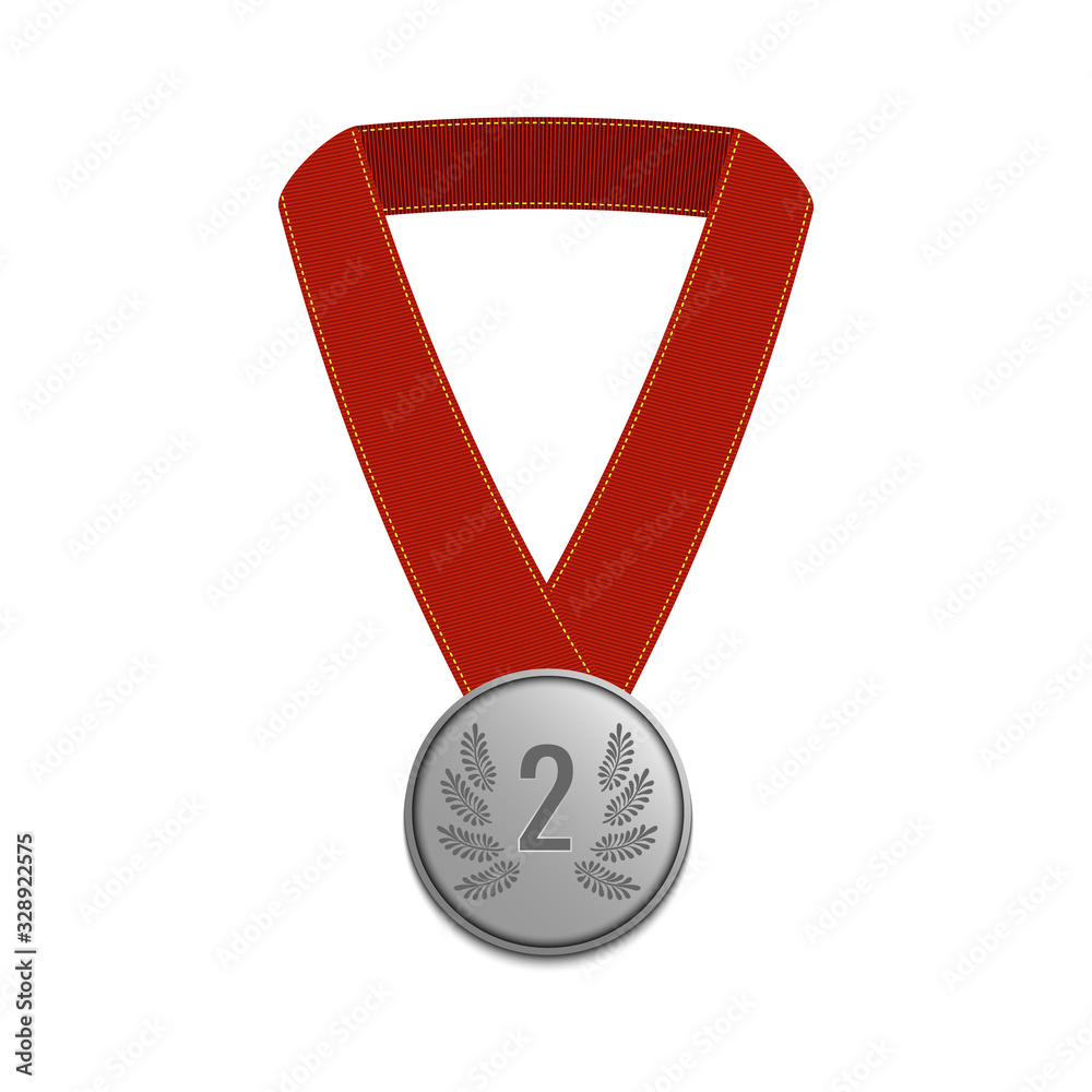 Silver winner medal with a long ribbon for achievements in sport and ...