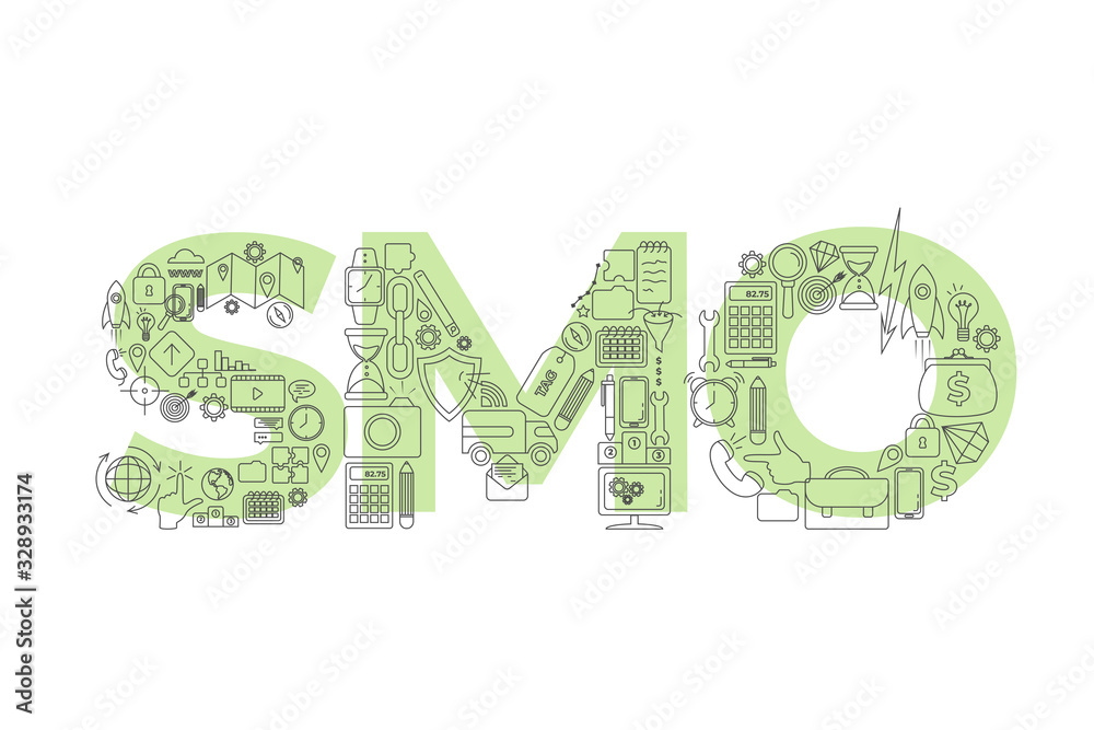 Vector creative illustration of SMO word lettering typography with line ...