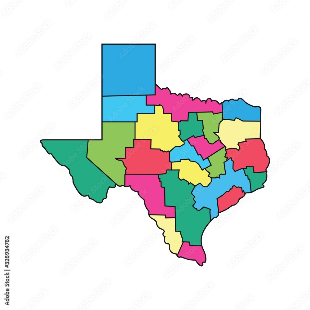 Texas map isolated on white background, colorful Texas map. Vector ...