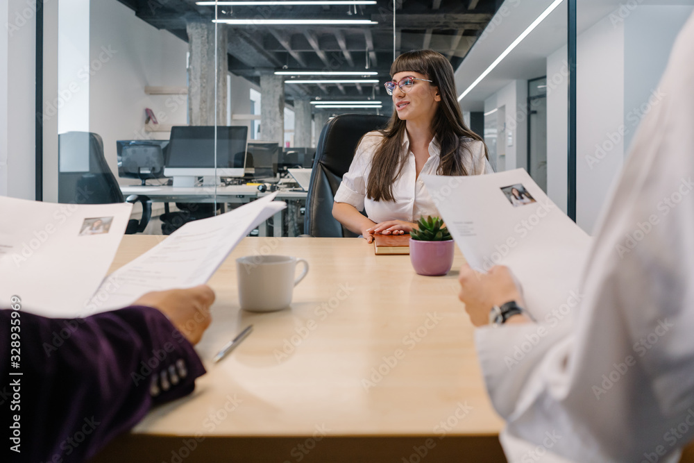 Attractive job applicant making first impression for a new job ...